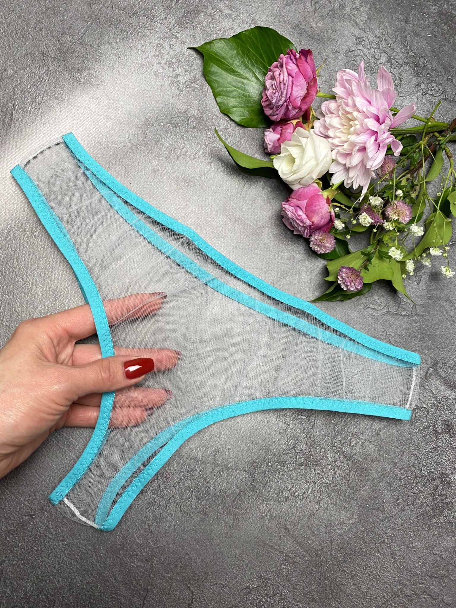 Ultra transparent panties with colored trim (handmade) - Miss Impreza